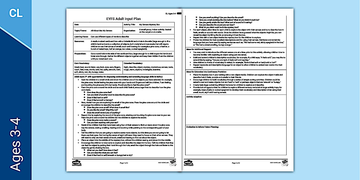 EYFS My Senses Mystery Box Adult Input Plan and Resource Pack