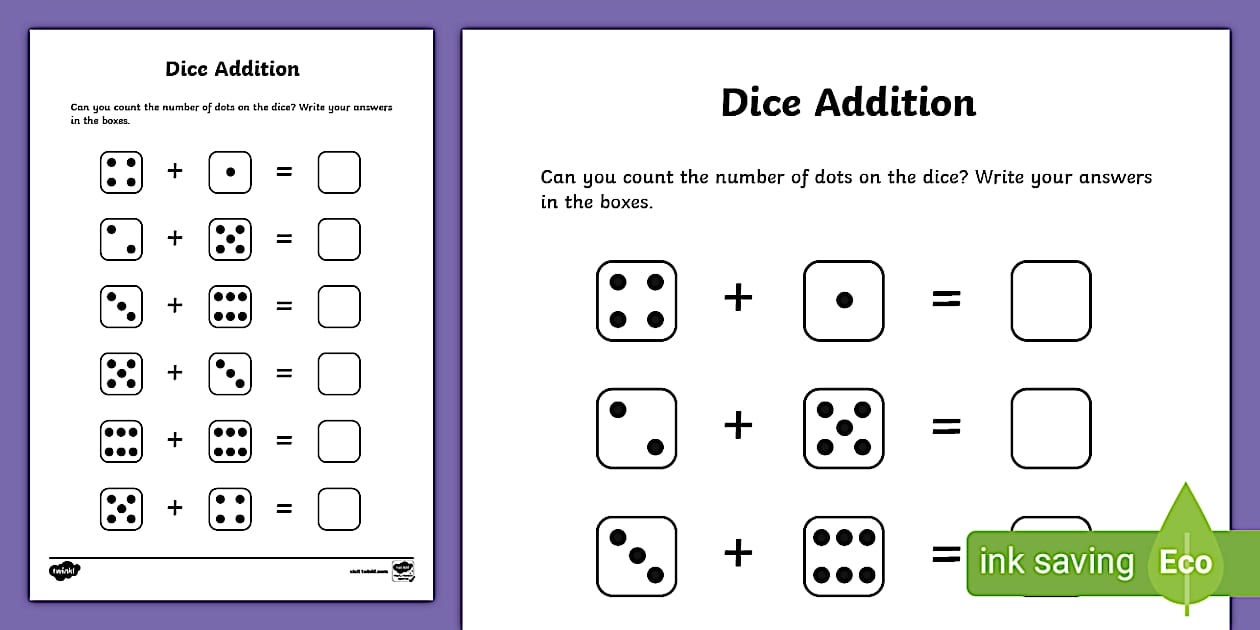 👉 Dice Addition Worksheet (teacher made) - Twinkl