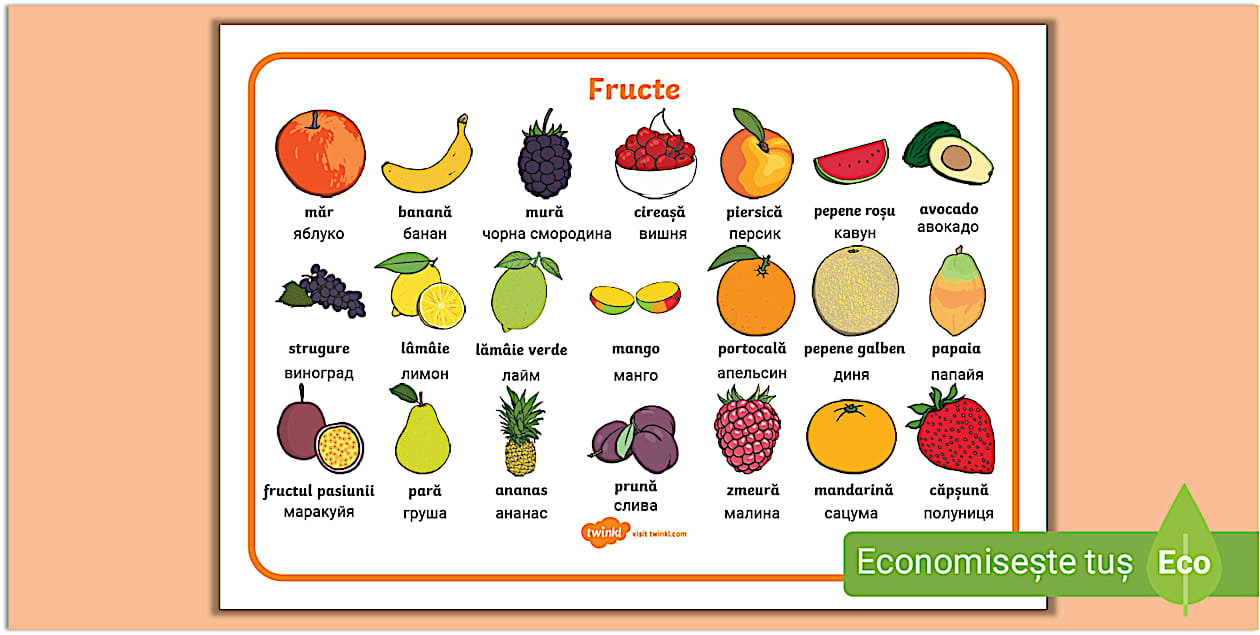FREE! - Fructe – Planșă cu vocabular român-ucrainean