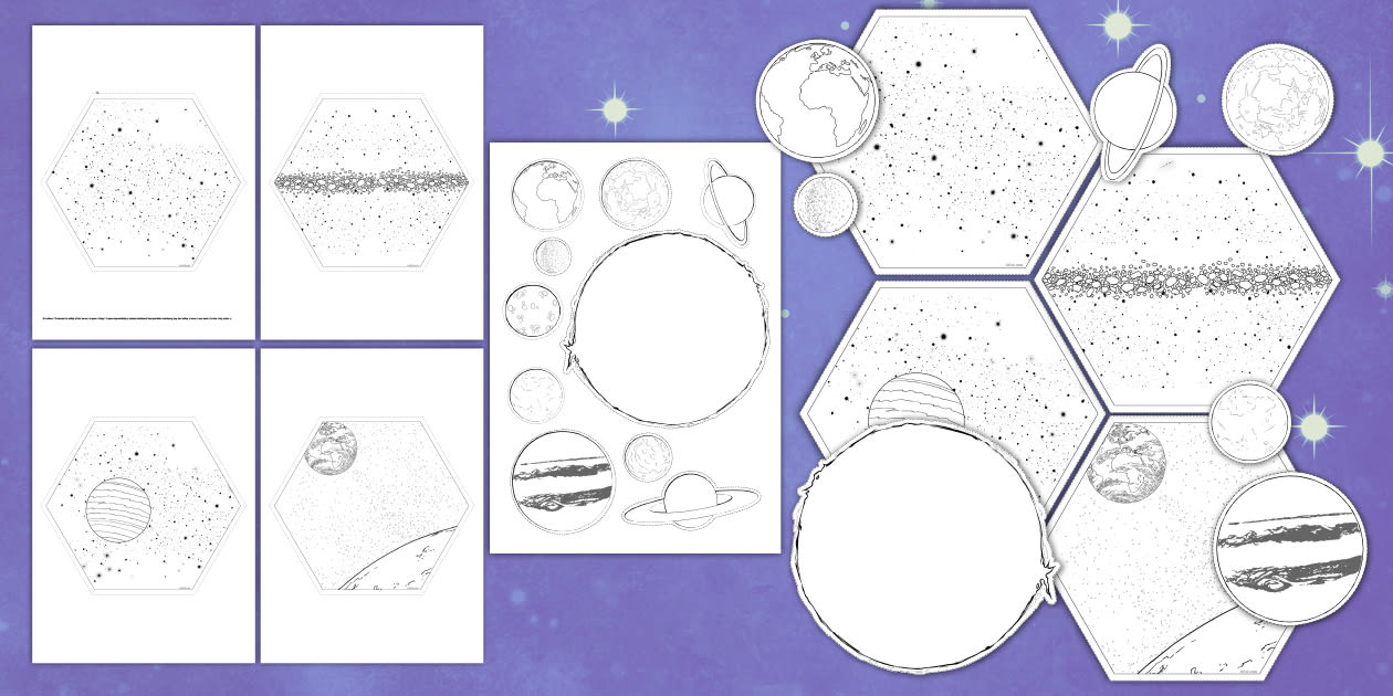 Our Solar System Hexagon Display Colouring Activity - Twinkl