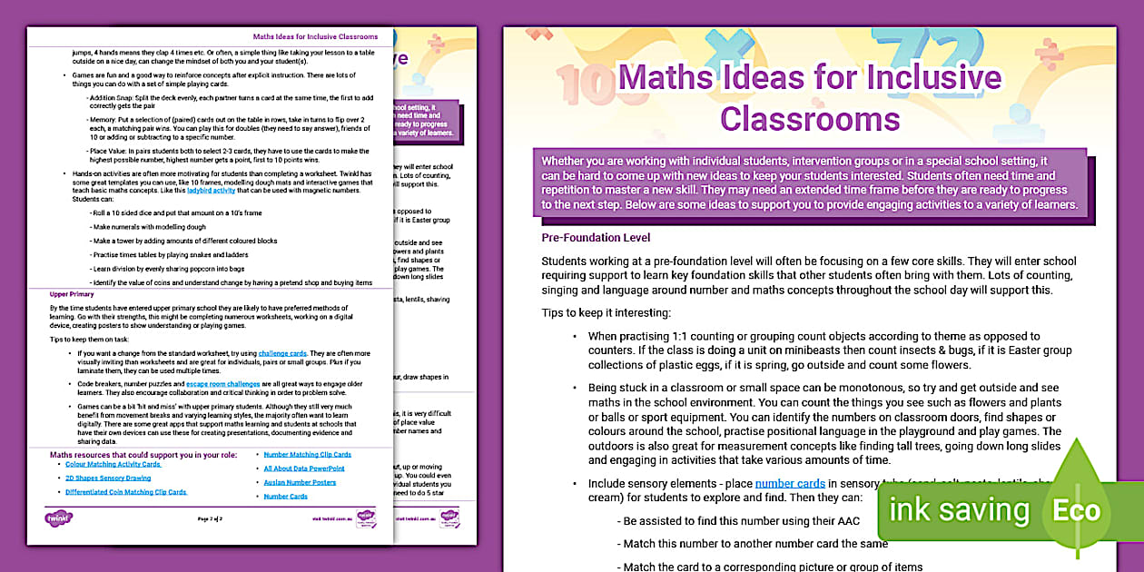 Maths Ideas for Inclusive Classrooms (teacher made) - Twinkl