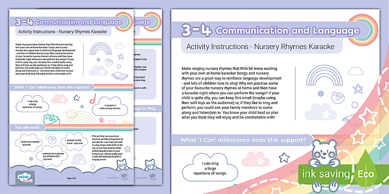 Age 3-4 Activity Instructions - Nursery Rhymes Karaoke