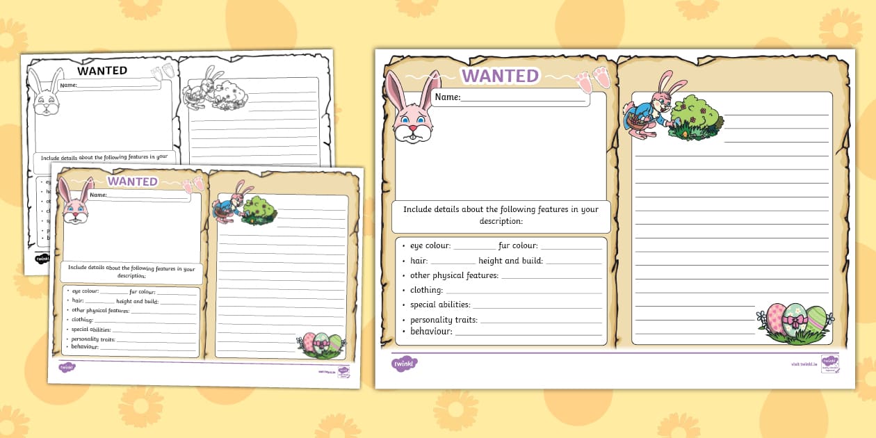 Wanted! Easter Bunny Description Writing Template - Twinkl