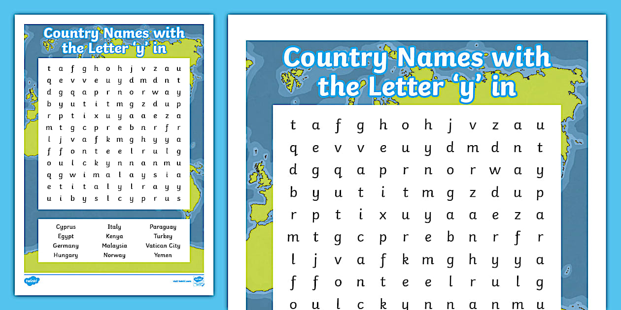 Countries with the Letter 'y' in Their Name Word Search