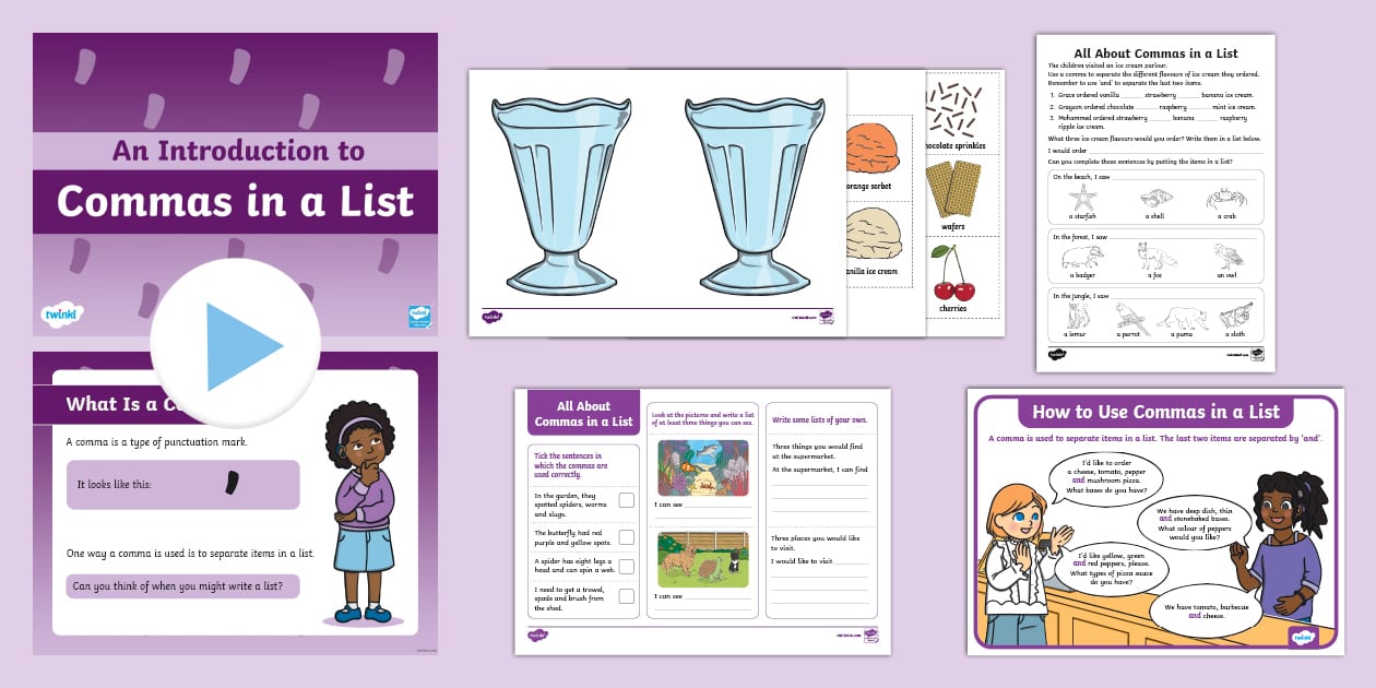 All About Commas in a List Resource Pack (teacher made)
