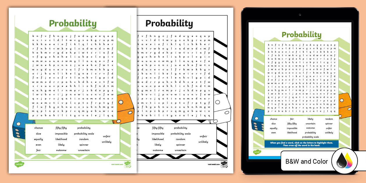 Seventh Grade Probability Word Search - Twinkl