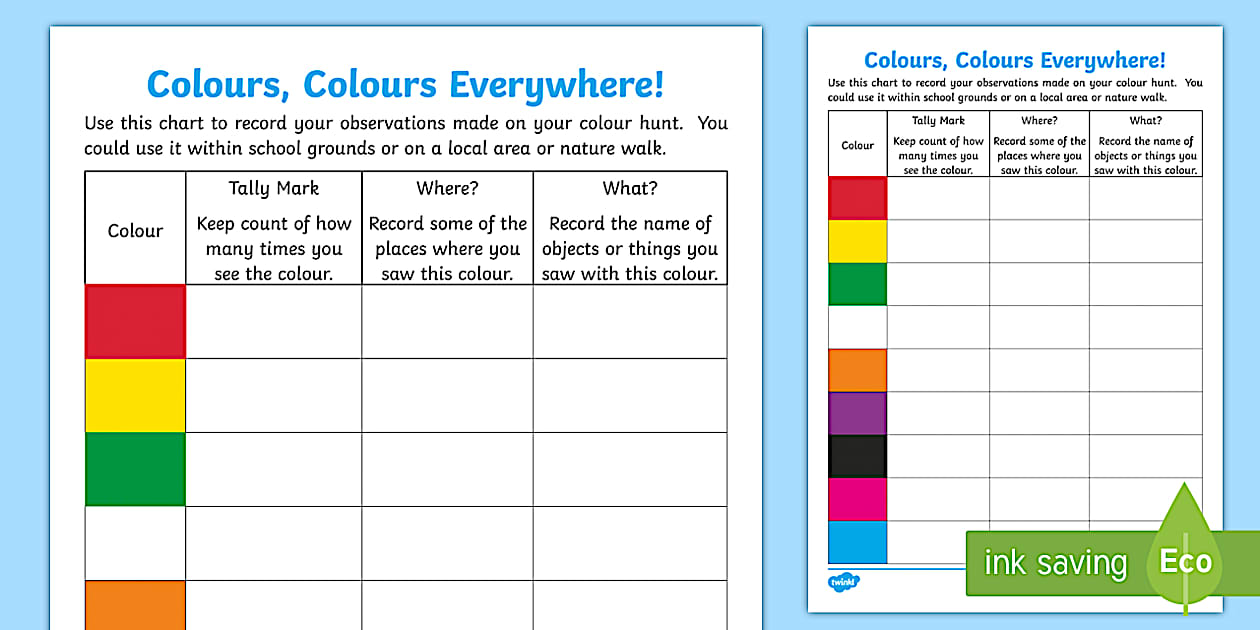 Editable Colours, Colours Everywhere! Outdoor Worksheet