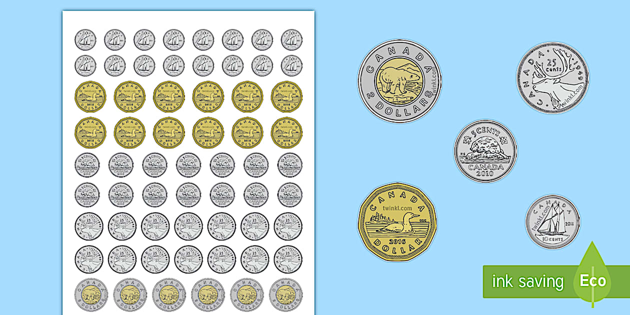 Printable Money | Life-Size Canadian Coins Cut-Outs - Twinkl