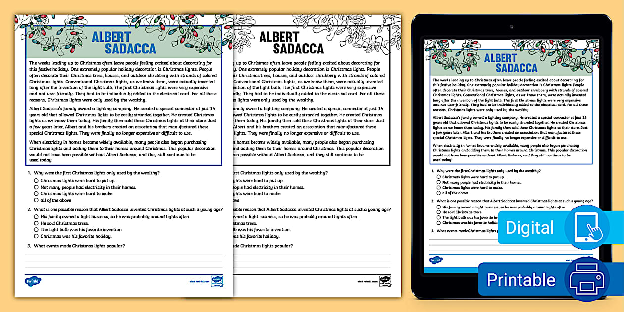 Eighth Grade Albert Sadacca Reading Passage Comprehension