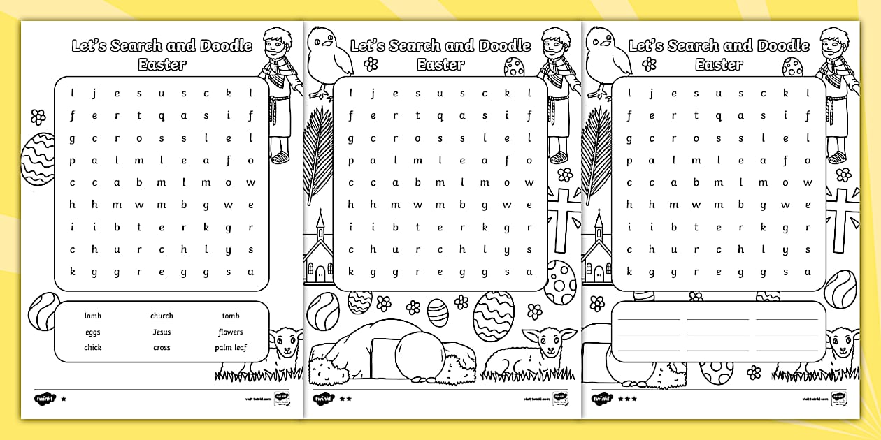 Let's Search and Doodle About Easter Word Search - Twinkl