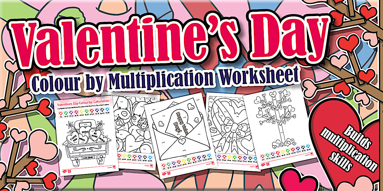 Valentine's Day Colour by Multiplication Worksheet
