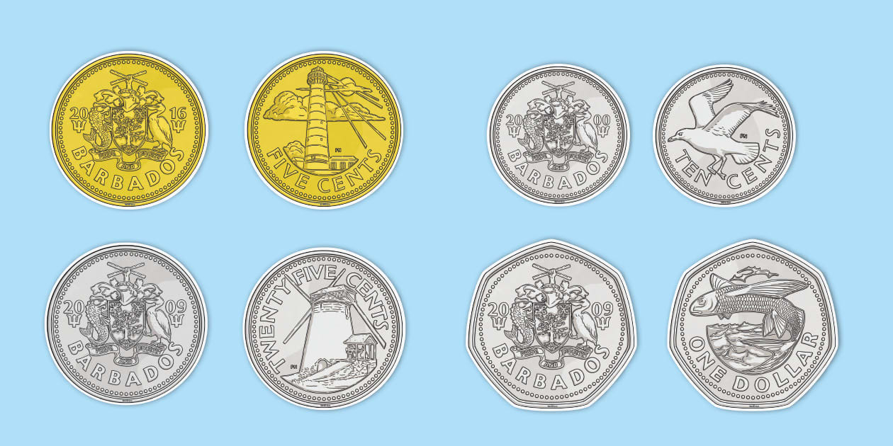 Barbados A4 Coin Cut Outs (teacher made) - Twinkl
