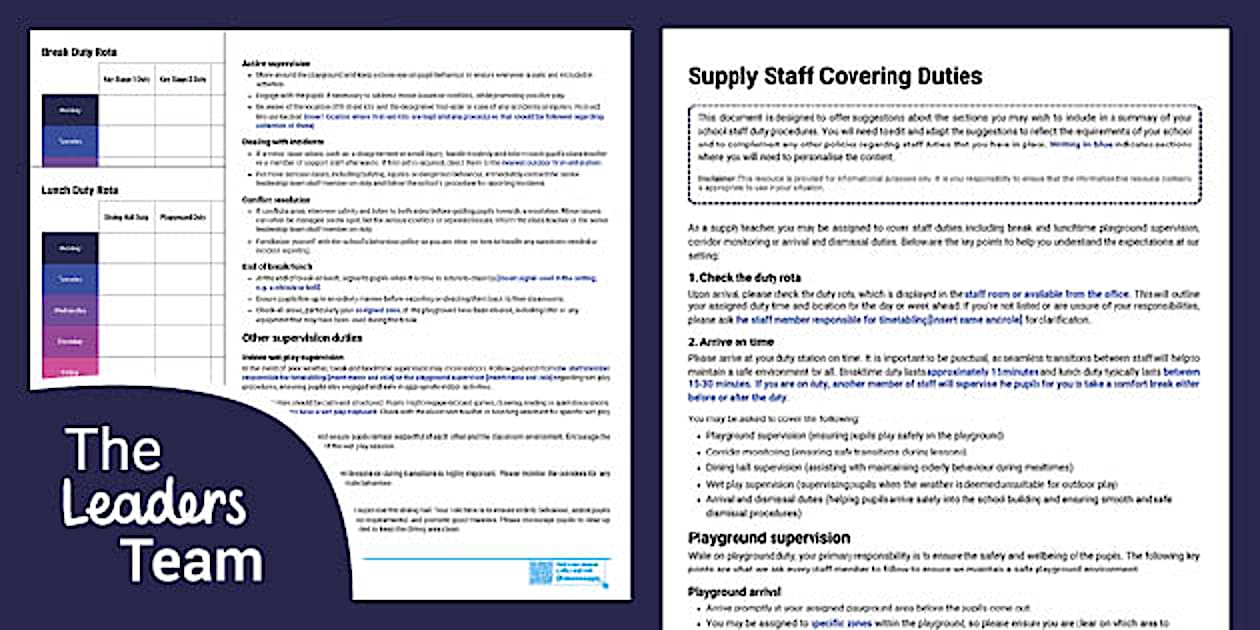 Supply Staff Covering Duties - SLT (teacher made) - Twinkl
