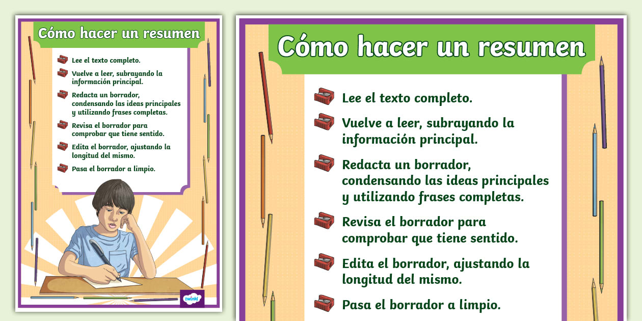 Póster: Cómo hacer un resumen (teacher made) - Twinkl