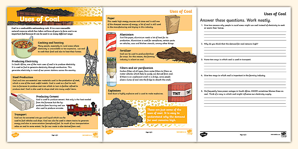 Uses of coal- Activity Sheet
