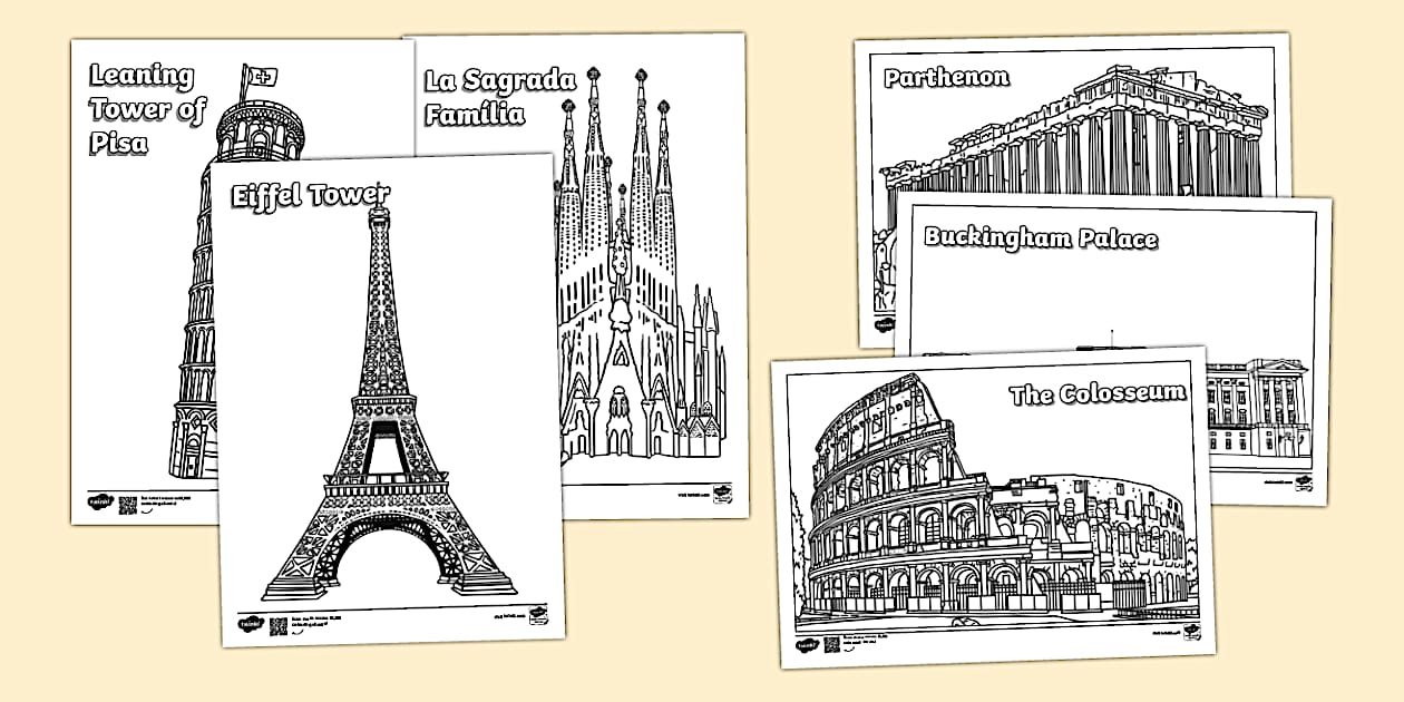 European Landmarks Colouring Pages (teacher made) - Twinkl