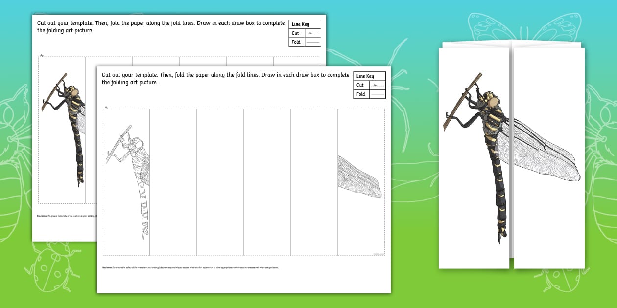 Dragonfly Folding Art Template (teacher made) - Twinkl