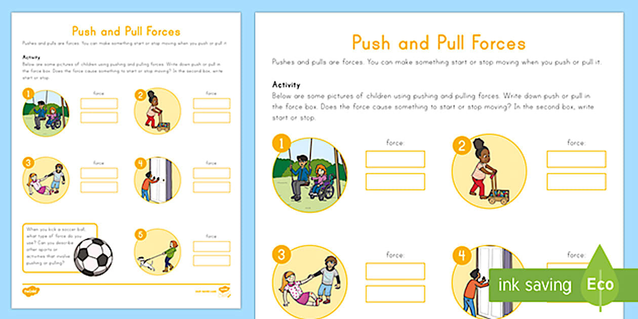 Editable Push and Pull Forces Worksheet (teacher made)