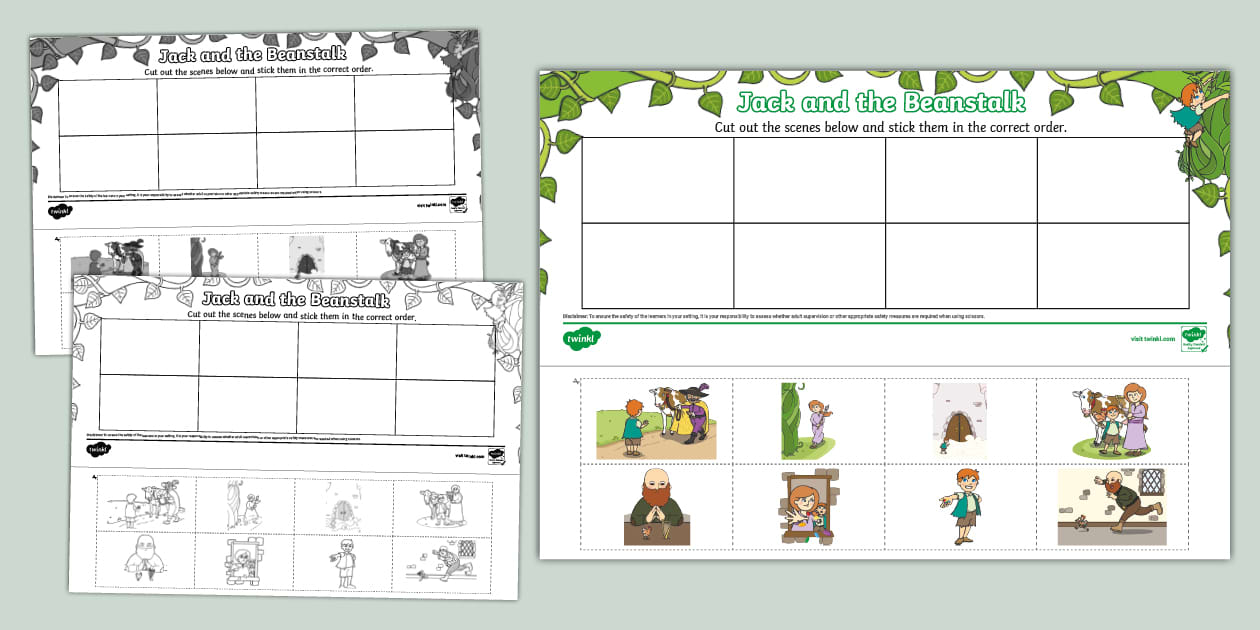 Ordering Jack and the Beanstalk Worksheet (teacher made)