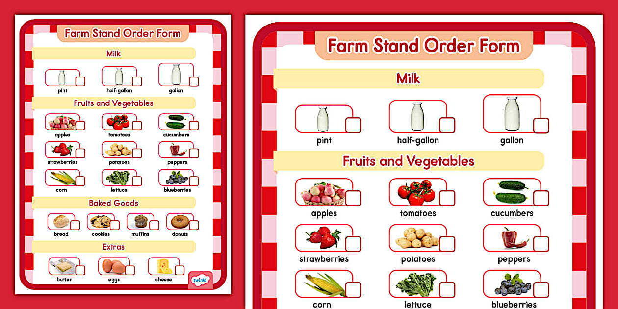 Farm Stand Dramatic Play Order Form (Teacher-Made) - Twinkl