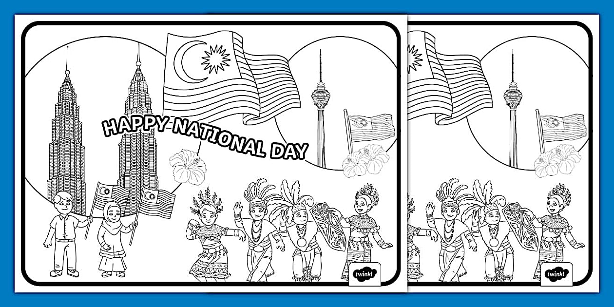 Malaysia National Day Colouring Activity for Kids - Twinkl