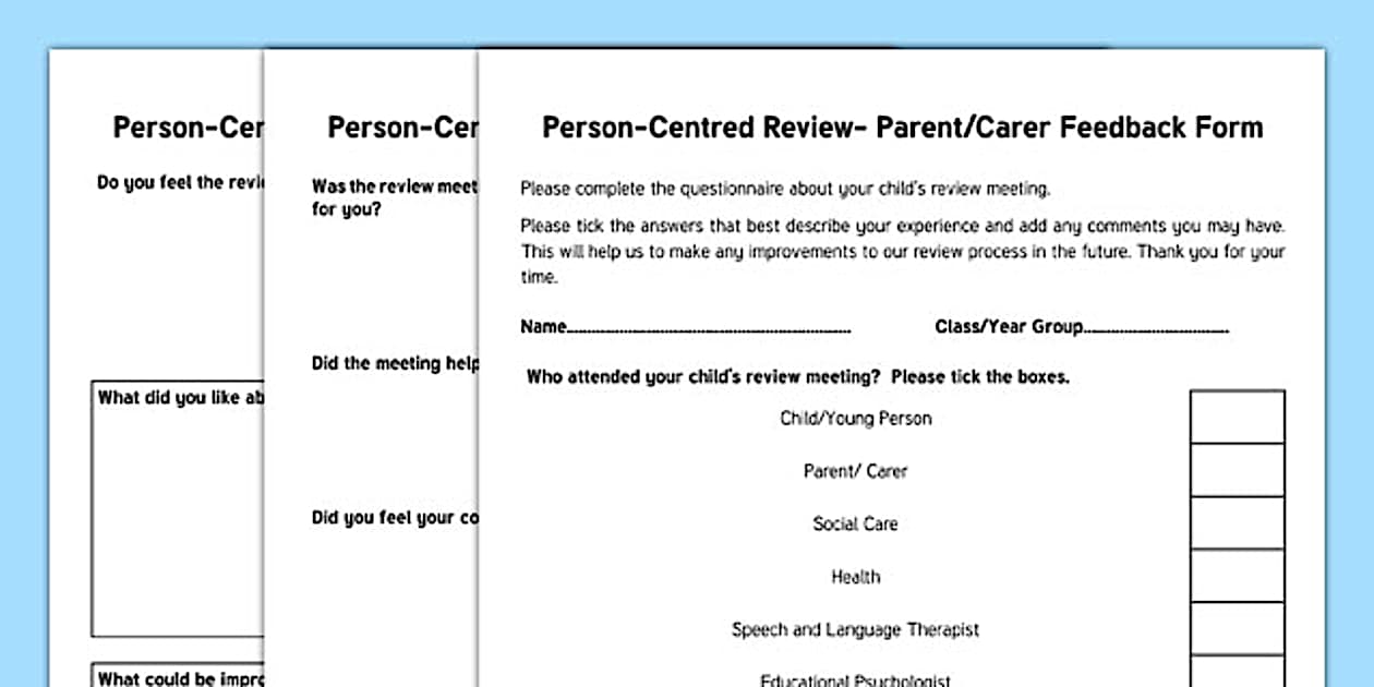 Editable Person-Centred Review Parent Feedback Form - Twinkl