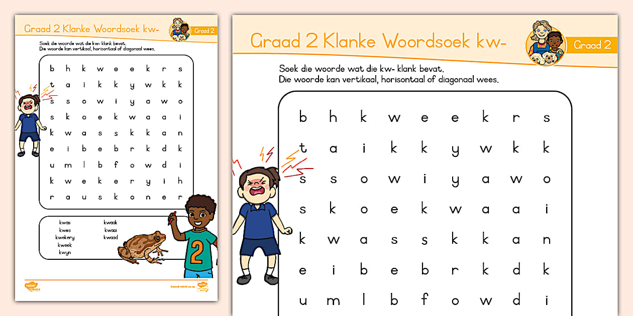 FREE! - Graad 2 Klanke Woordsoek kw- (teacher made) - Twinkl