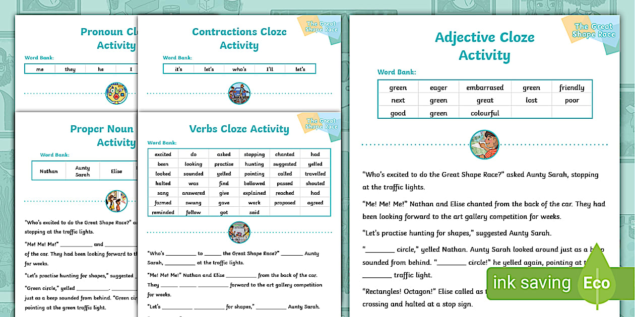 The Great Shape Race - Cloze Activity (teacher made)