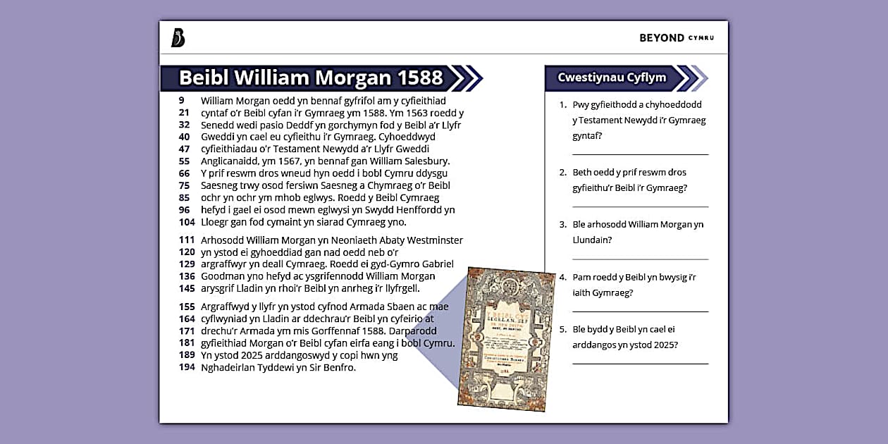 Stori Munud: Beibl William Morgan (teacher made) - Twinkl