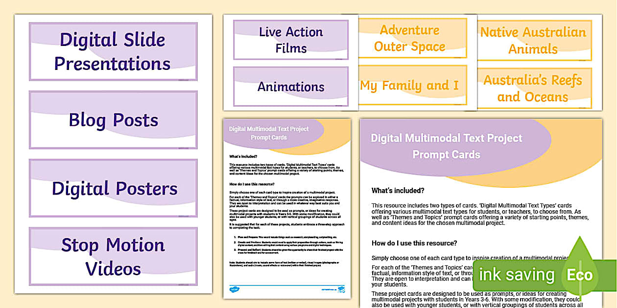 Digital Multimodal Text Project Prompt Cards (teacher made)
