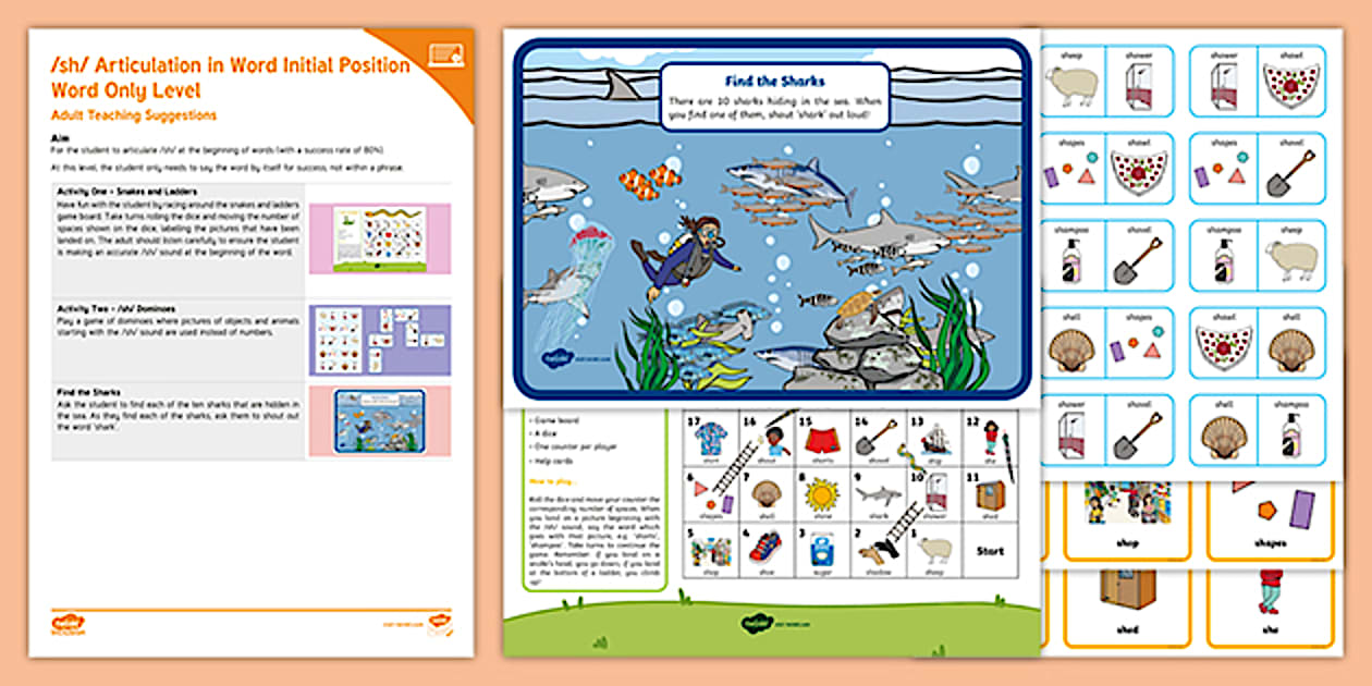 /sh/ Articulation in Word Initial Position Word Level Only Activity Pack