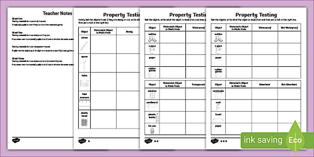 Testing Properties Worksheet / Worksheet - Twinkl