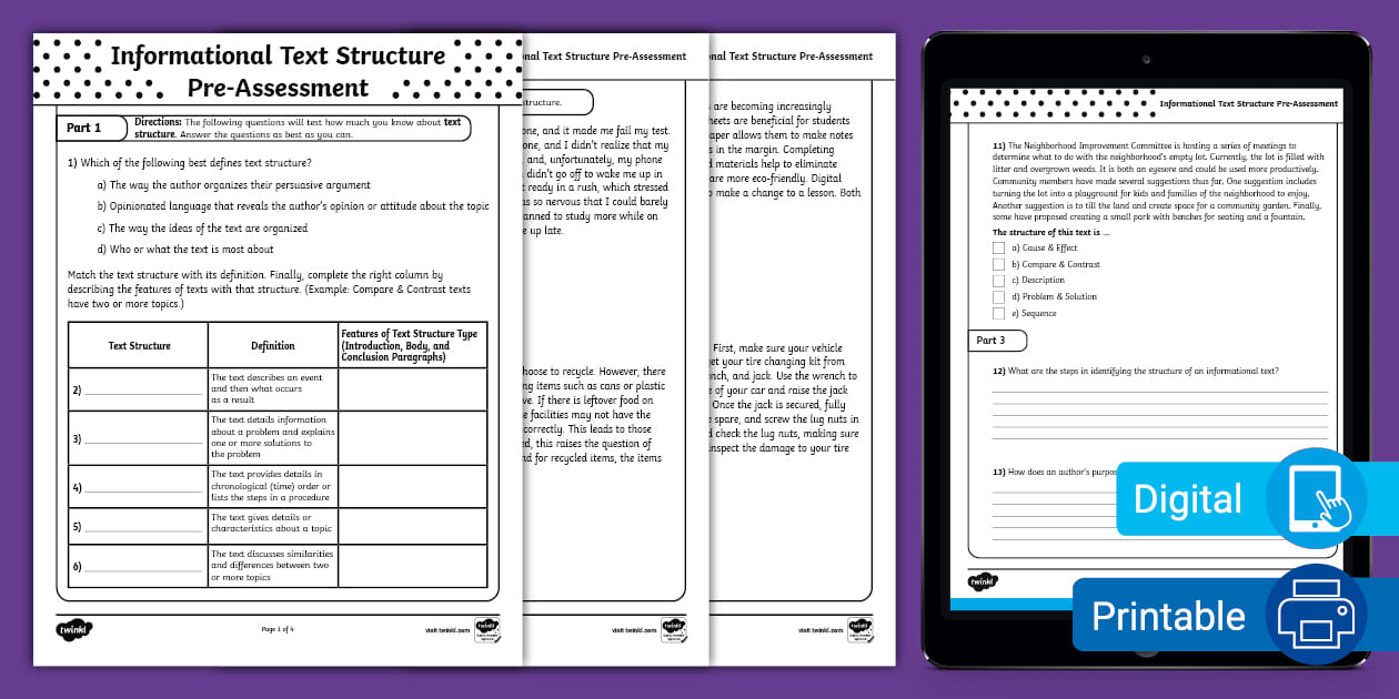 Sixth Grade Informational Text Structure Pre-Assessment