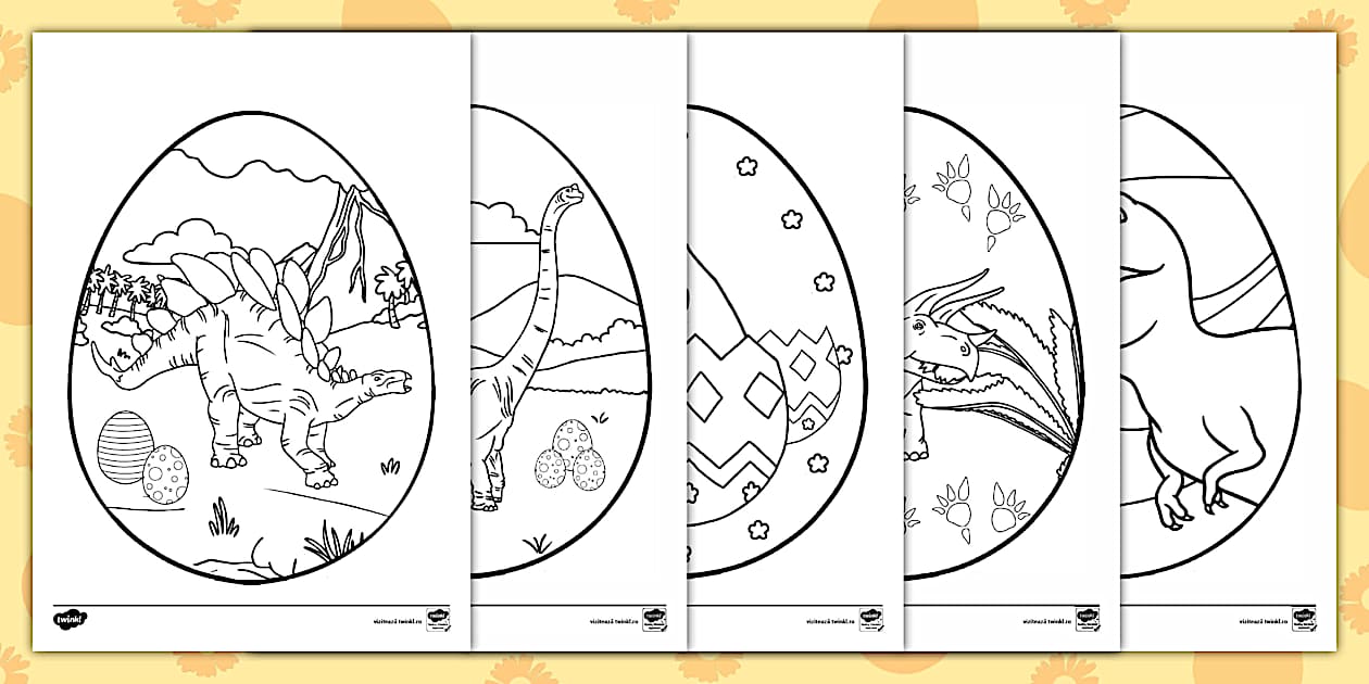 Ouă de Paște cu dinozauri – Desene de colorat - Twinkl