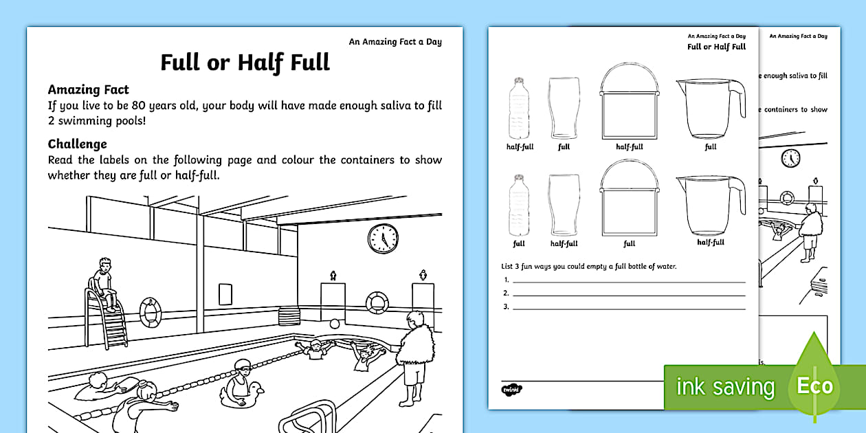 Full or Half Full? Worksheet / Worksheet (teacher made)