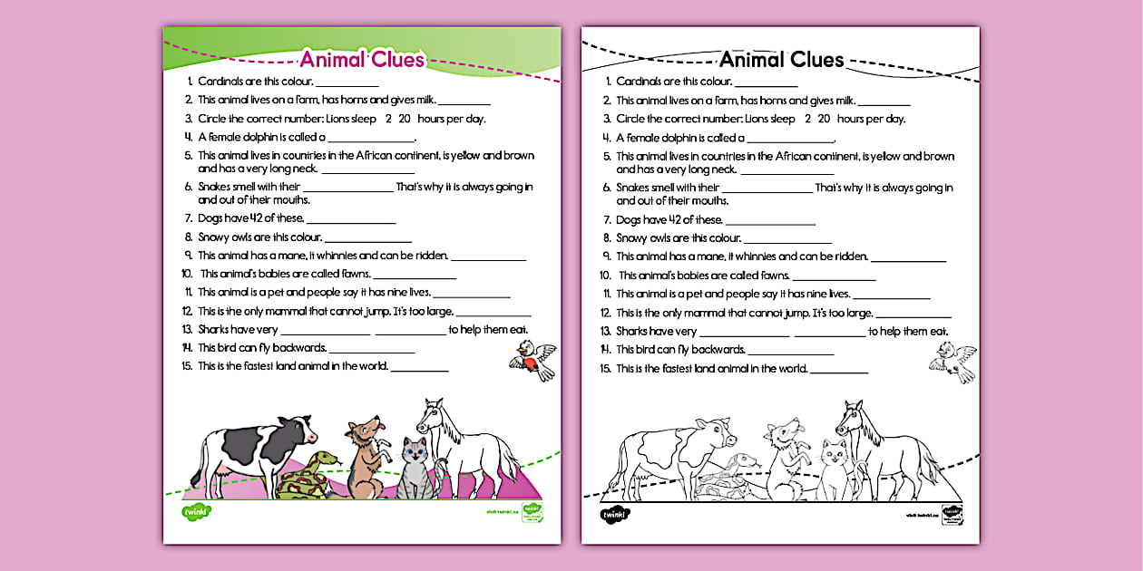 Animal Clues Worksheet - Twinkl - CA (teacher made) - Twinkl