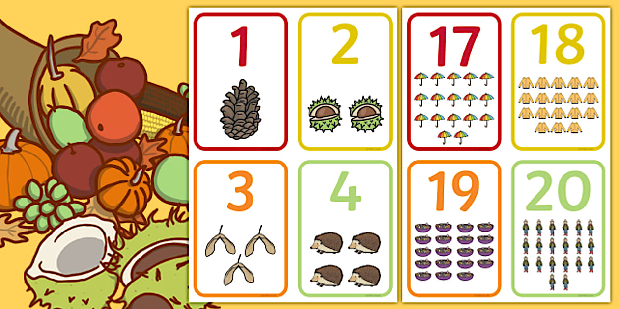 Autumn Themed Number Flashcards (teacher made) - Twinkl