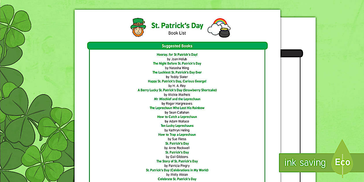 St. Patrick's Day Book List (teacher made) - Twinkl