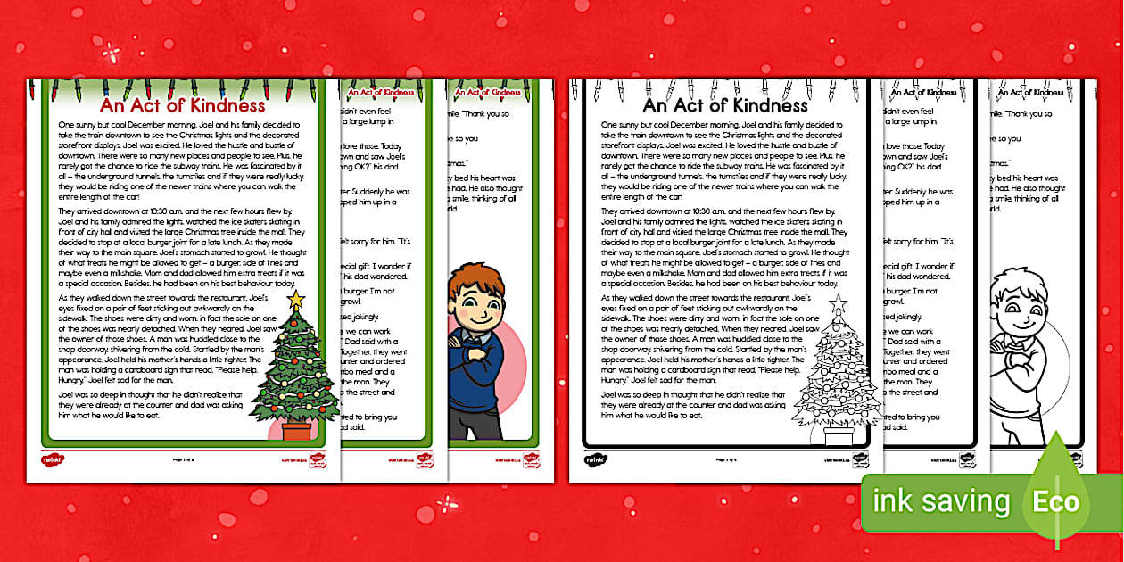 Kind Christmas Fiction Story Reading Comprehension - Twinkl
