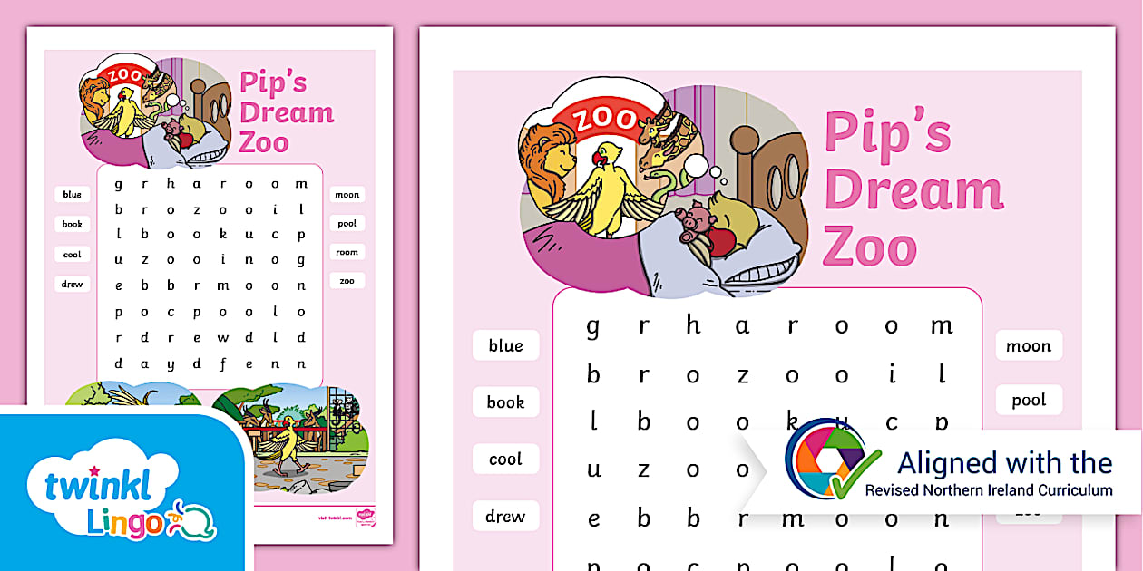 Pip's Dream Zoo Phase 2 'oo' Word Search (teacher made)