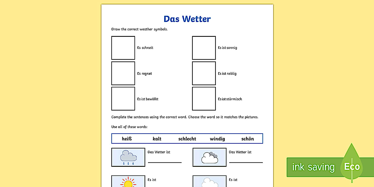 German Weather Vocabulary - Weather Worksheet German