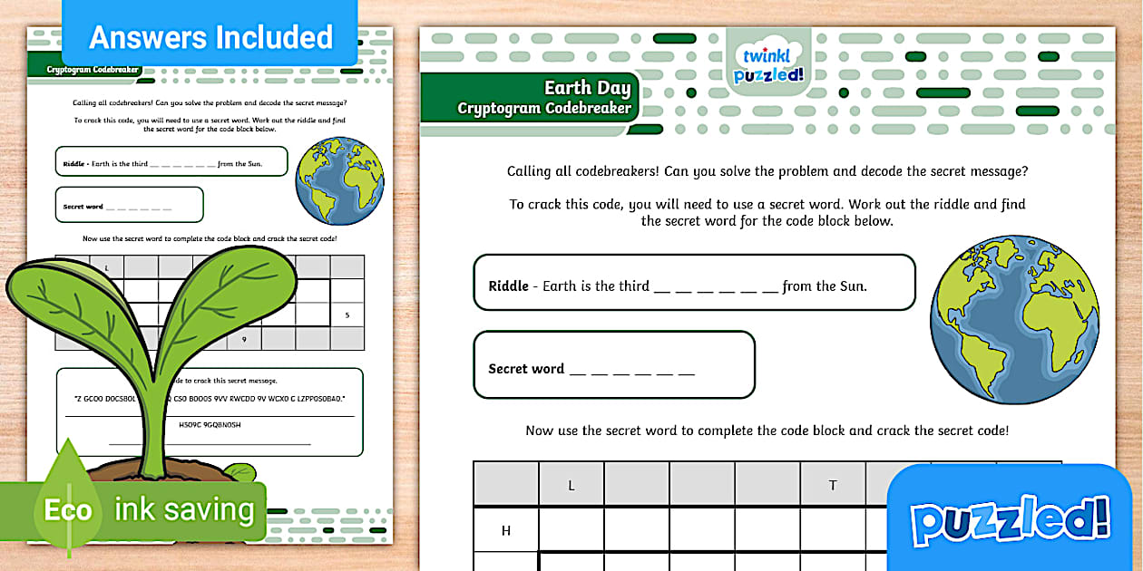 Earth Day Puzzle Cryptogram Code Breaker | Twinkl - Twinkl