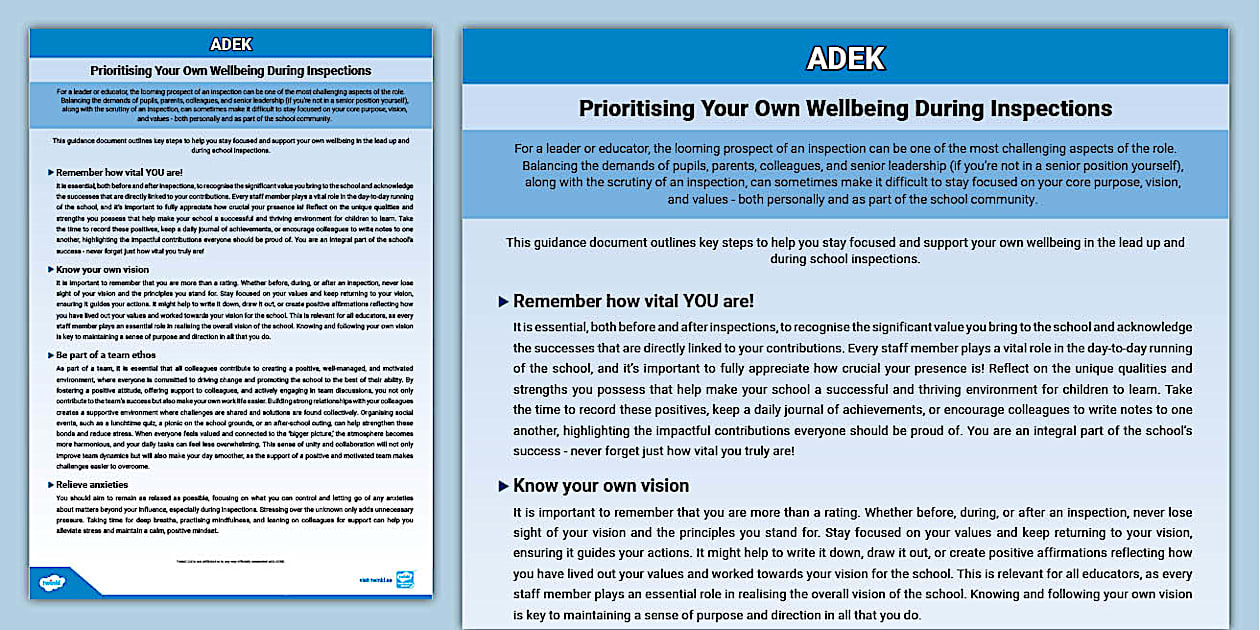 ADEK Guidance - Prioritising Your Own Wellbeing During Inspections