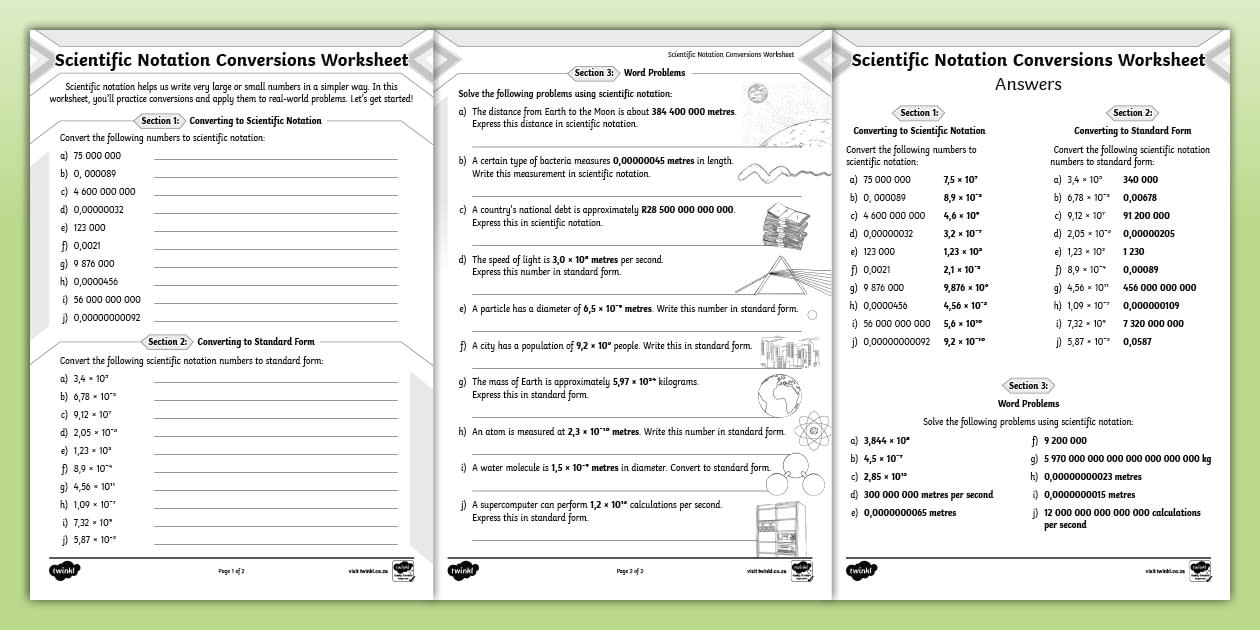 Mastering Scientific Notation Conversions Worksheet - Twinkl