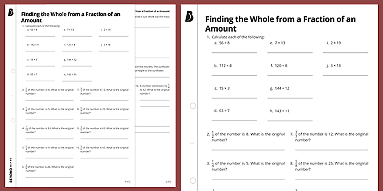 👉 Finding the Whole from a Fraction of an Amount - KS3 Maths