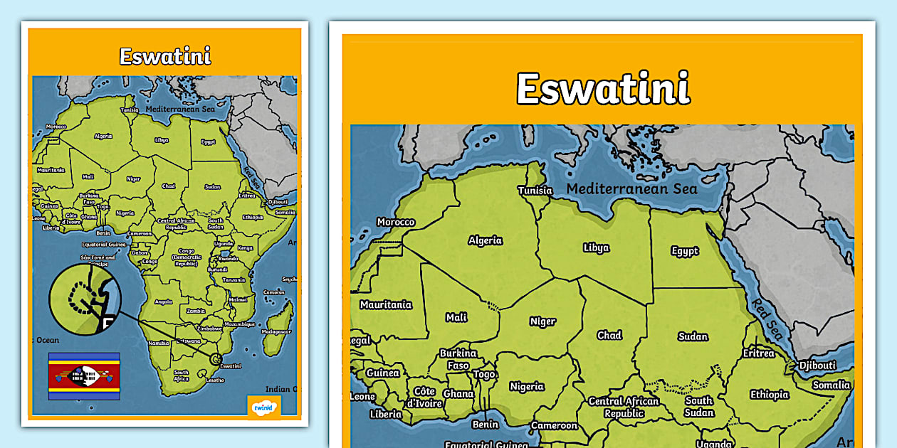 Eswatini (Formerly Swaziland) on a Map of Africa Poster