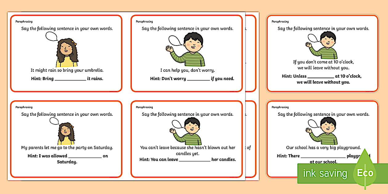 QLD Paraphrasing Task Cards (teacher made) - Twinkl