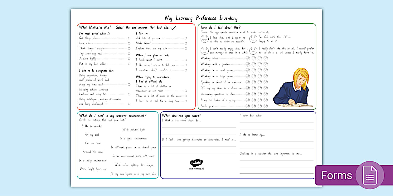 Editable Back to School Years 7-8: My Learning Preference Inventory