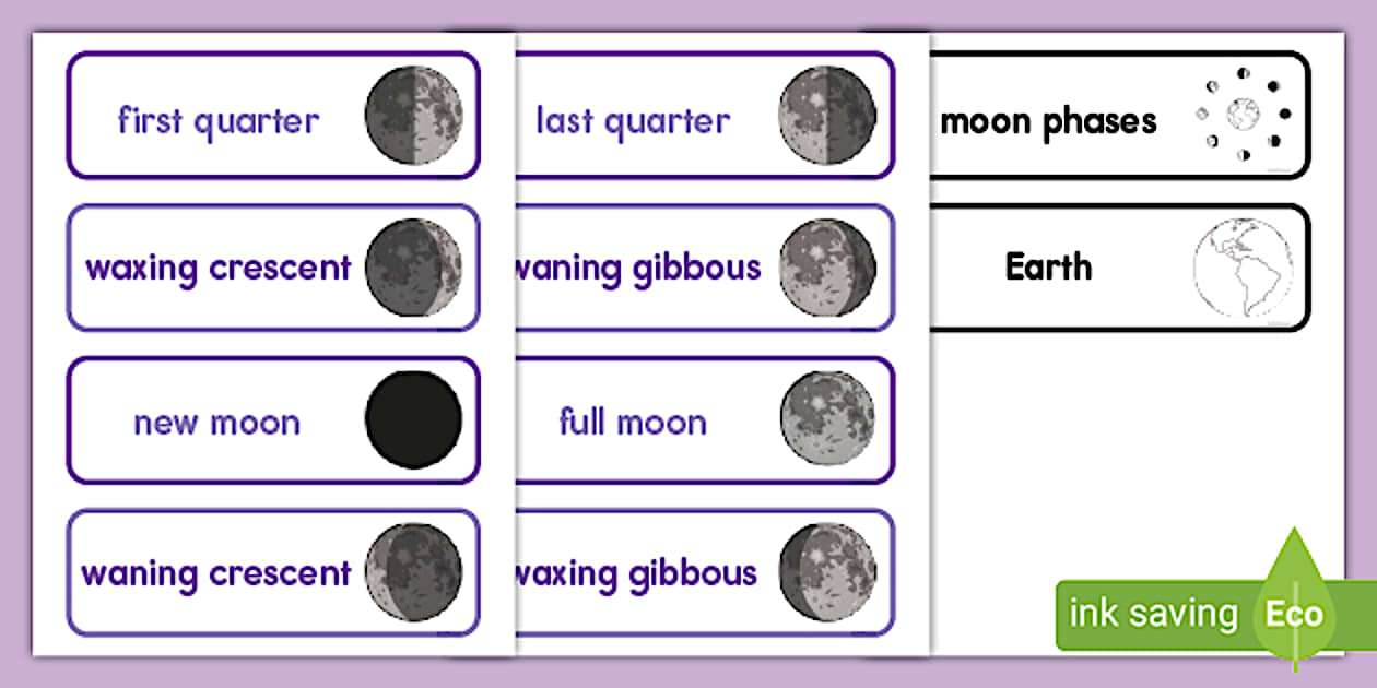 Moon Phases Word Cards | Printable Flashcards | Science