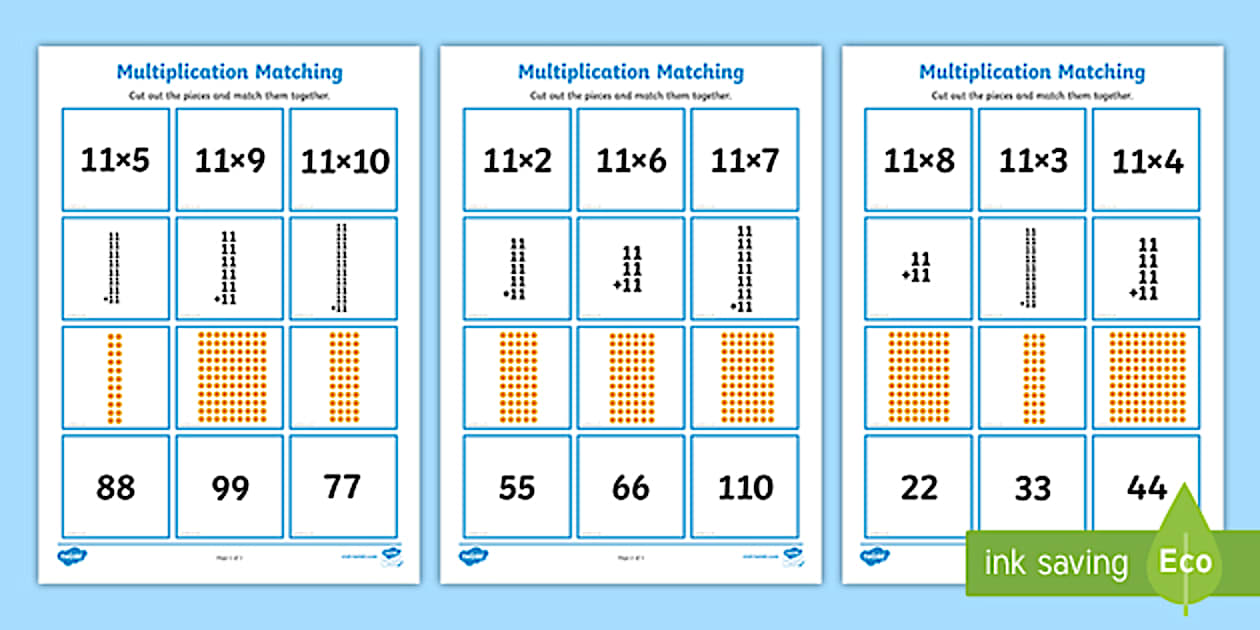 Higher Ability 11 Times Table Multiplication Matching Puzzle
